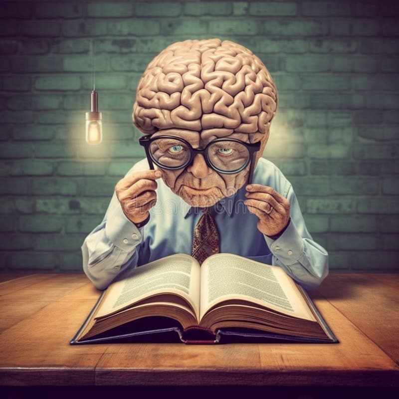 Professor or Scientist, Human Brain with Eyeglasses is Reading a Book ...