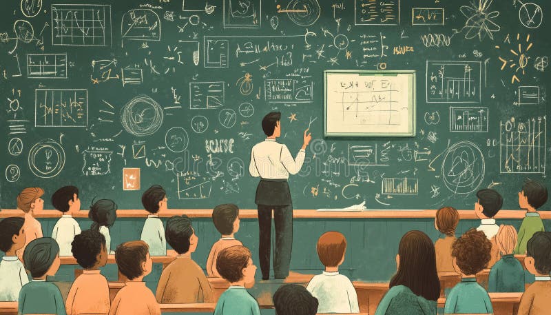 Professor Standing by Blackboard, Writing Formulas with Chalk, Teacher ...