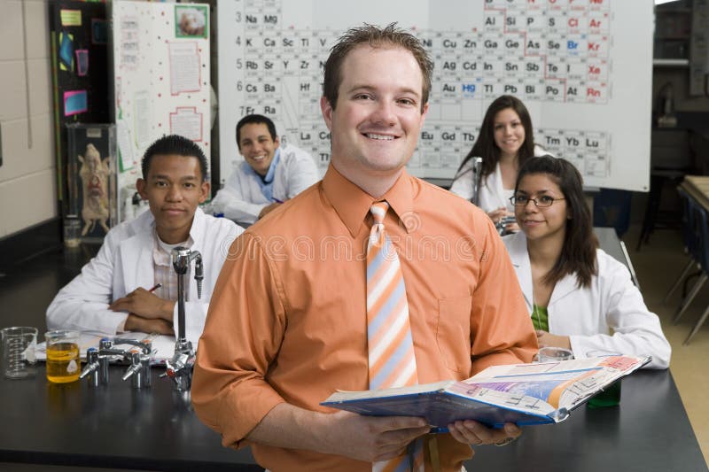 Professor with Students in Science Class Stock Photo - Image of book ...