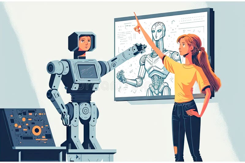 Professor Teaching in Robot Costume and Explains Material To Students ...