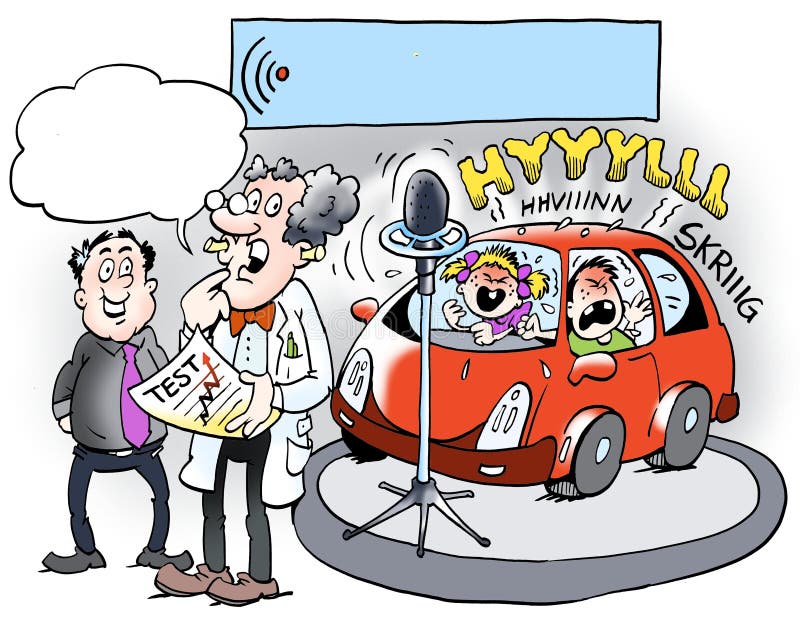 A Professor Testing the Noise Level in a New Car Stock Illustration ...