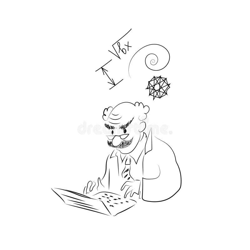Professor is Working on Laptop. Vector Sketch. Stock Vector ...