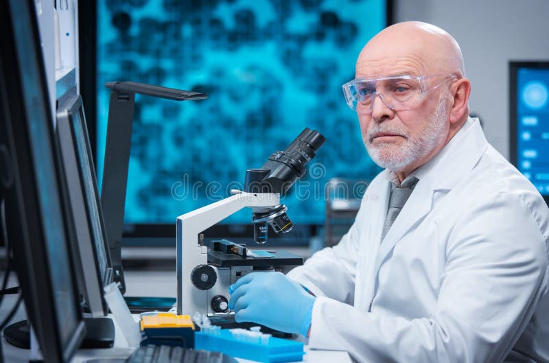 Professor Works in a Modern Scientific Laboratory Using Equipment and ...