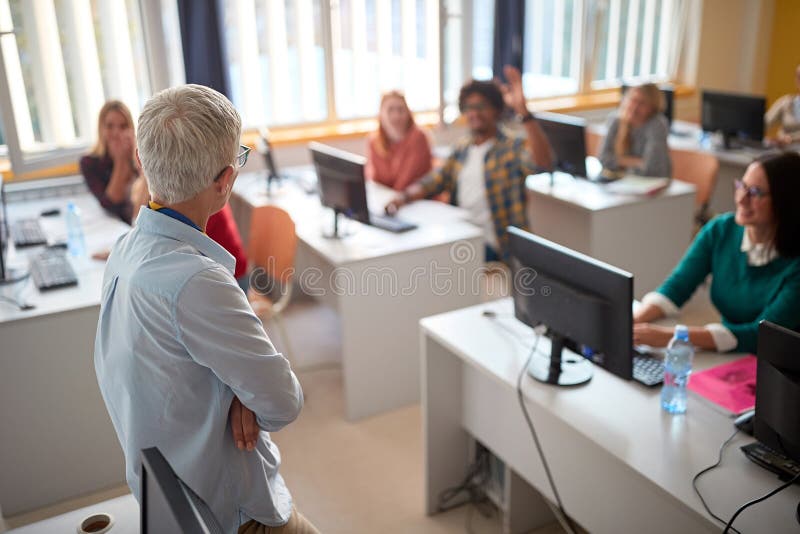 It Workshop at University. Group of Students on Class with Computer ...