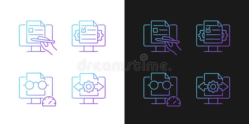 Proficiency in Document Management Gradient Icons Set for Dark and ...
