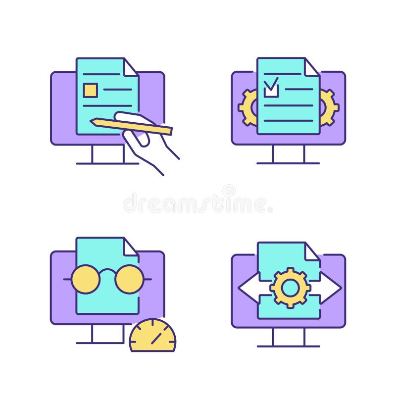 Proficiency in Document Management RGB Color Icons Set Stock Vector ...