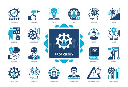 Proficiency solid icon set stock illustration. Illustration of capacity ...