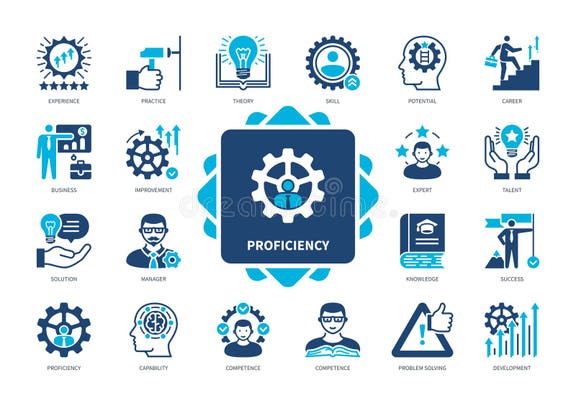 Proficiency solid icon set stock illustration. Illustration of capacity ...
