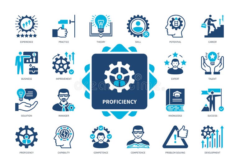 Proficiency solid icon set stock illustration. Illustration of capacity ...