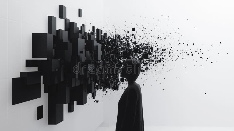 Profile of Abstract Human Facing Digital Block Flow Stock Illustration ...