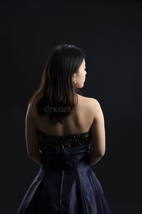 Back View of a Young Asian Woman on Black Stock Image - Image of back ...