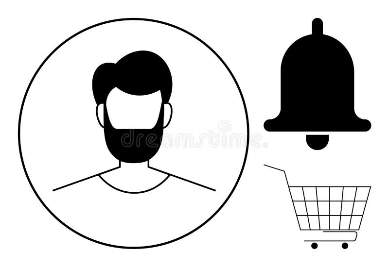 User Profile, Notification Bell, and Shopping Cart Symbols in Black and ...
