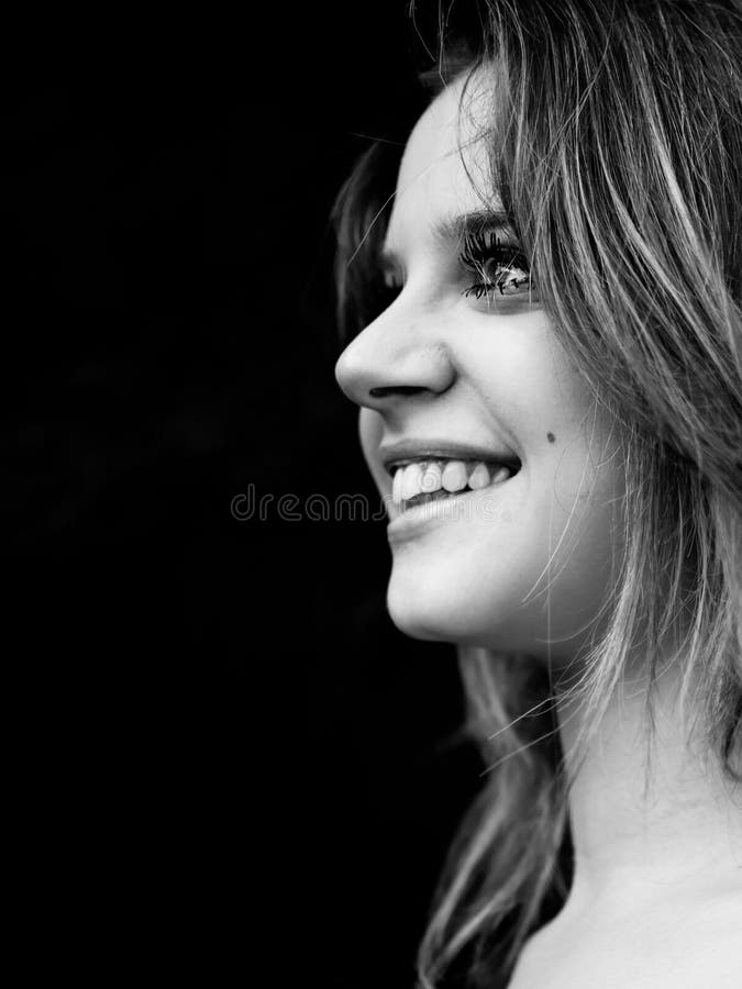 Profile of a Beautiful Smiling Girl Stock Photo - Image of woman ...