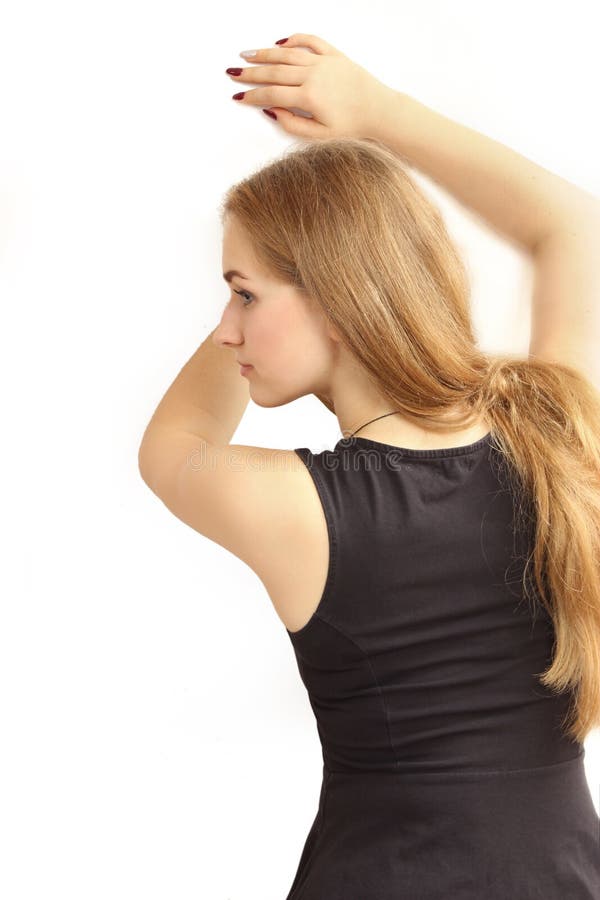 Profile Of The Beautiful Young Girl, Portrait From A Back. Stock Image ...