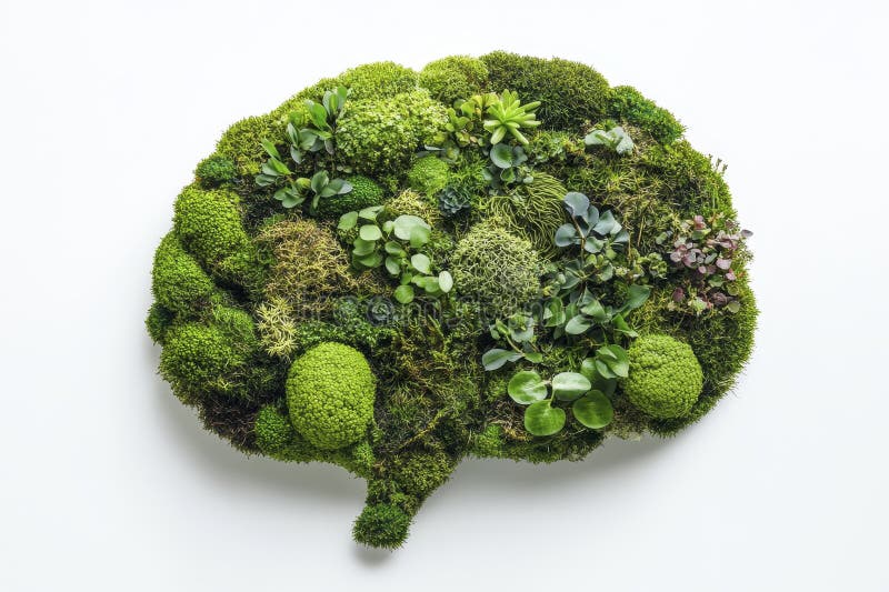 Profile of a Brain Made of Moss and Plants. Stock Image - Image of ...