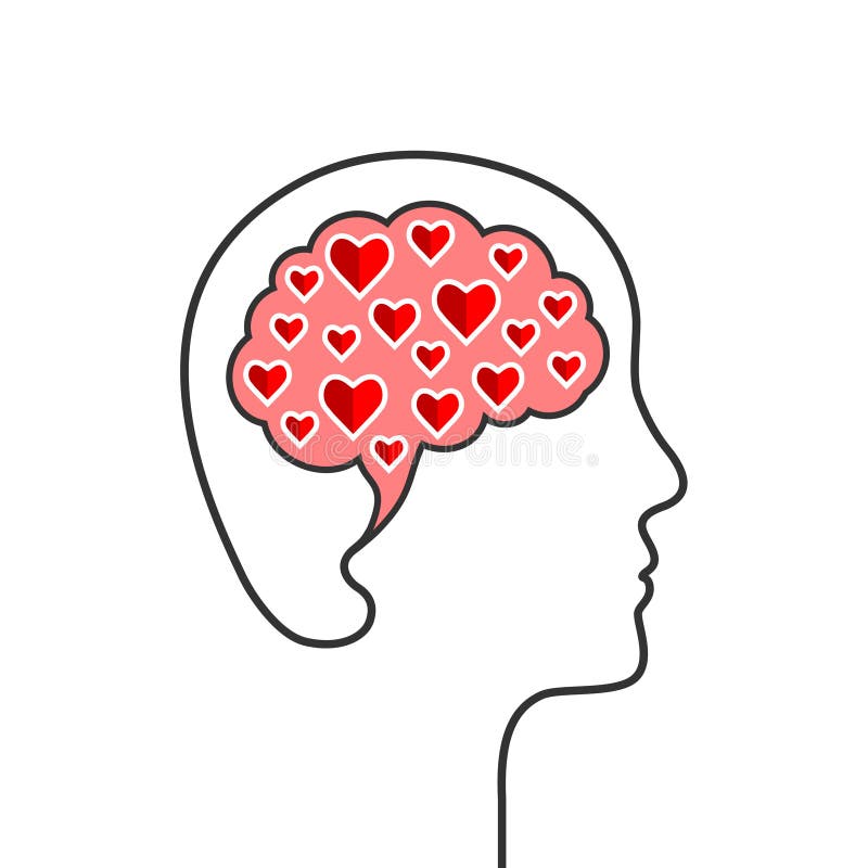 Profile and Brain Outline with Hearts Stock Vector - Illustration of ...