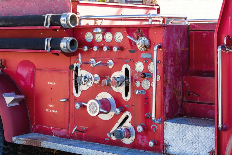 Profile of a Classic Fire Engine Stock Image - Image of detail, hose ...