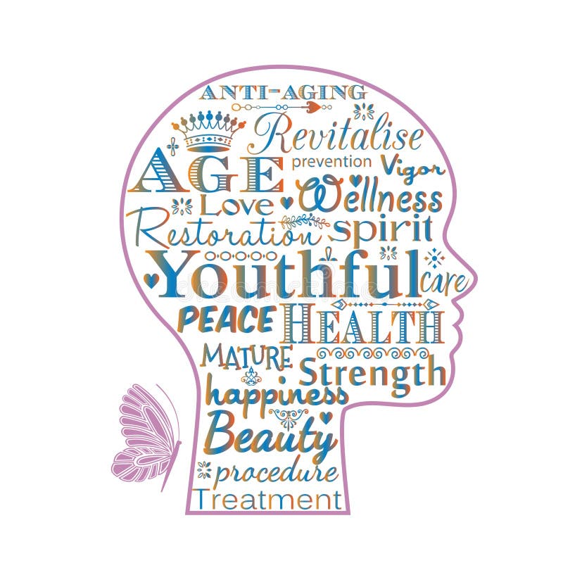 Profile of Female with Aging Text Stock Vector - Illustration of ...