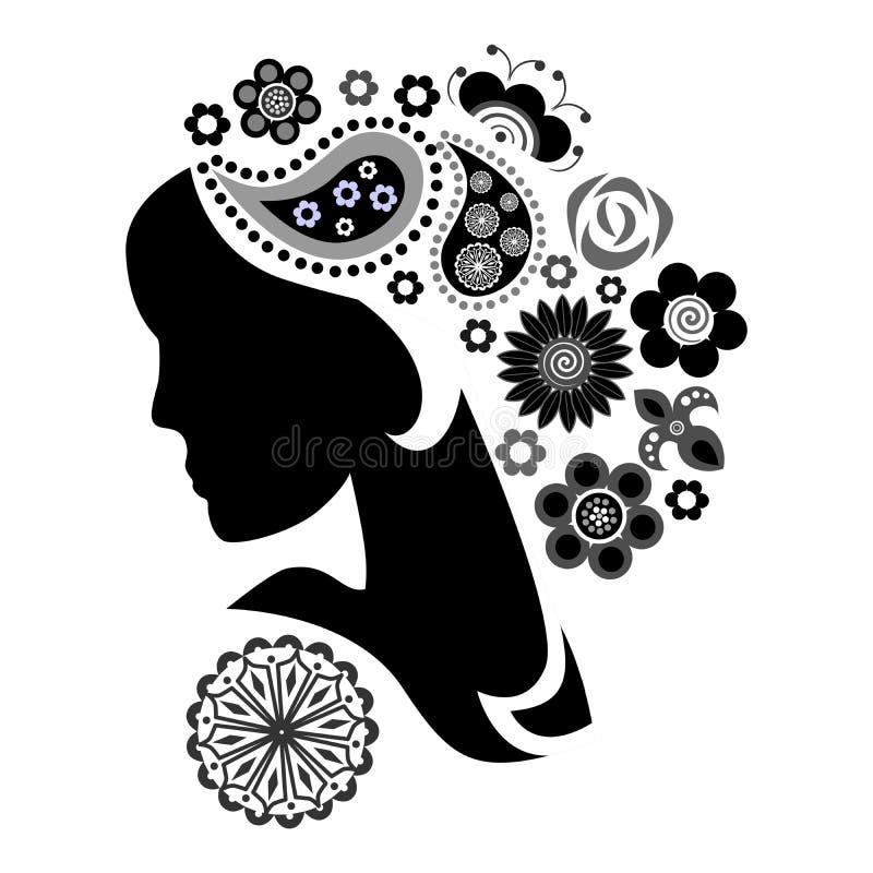 Profile flowers black stock vector. Illustration of person - 51957743
