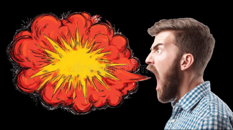 Angry Man Shouting with Exploding Speech Bubble on Transparent ...