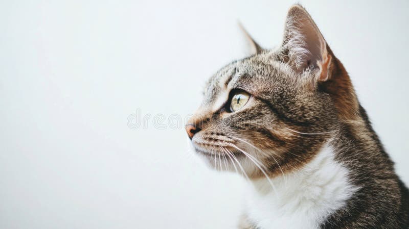 Profile of a Grey Tabby Cat Against a White Background Stock ...