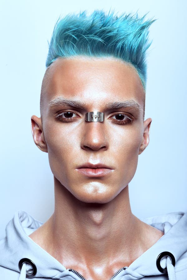 Profile of a Handsome Man with Blue Hair Stock Image - Image of mohawk ...
