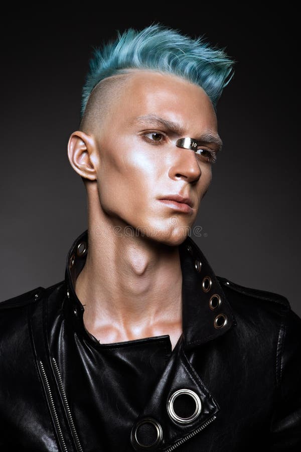 Profile of a Handsome Man with Blue Hair Stock Image - Image of avatar ...