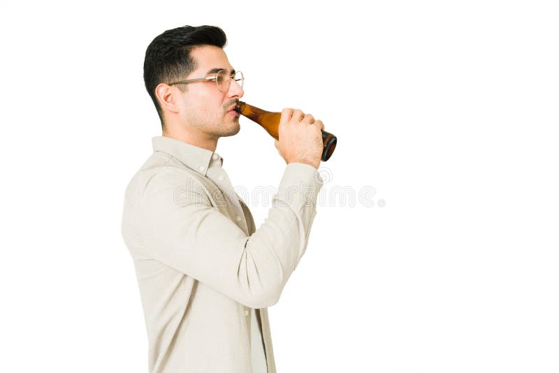 Profile of a Handsome Man Drinking Beer Stock Image - Image of beer ...