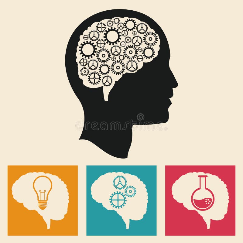 Profile Head Brain Development Gears Icons Stock Illustration ...