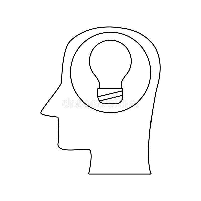 Head with Bulb Light Symbol Black and White Stock Vector - Illustration ...