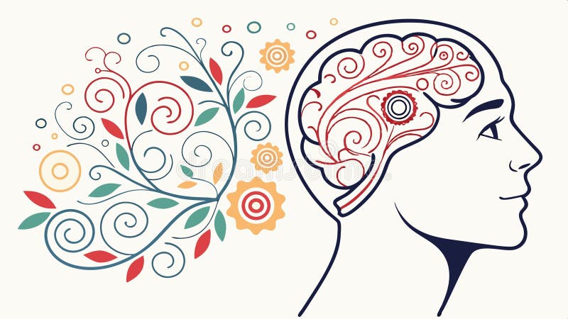 Profile of Head with Swirling Floral Brain Pattern Creativity Mind ...