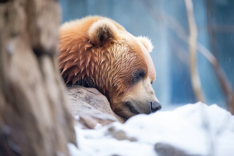Profile of Hibernating Bear in Icy Den Stock Image - Image of mammal ...