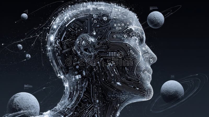 Profile of a Human Head Filled with Intricate Robotic Circuitry and ...