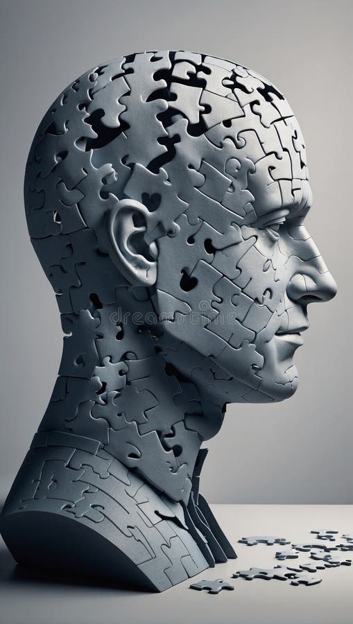 Profile of a Human Head Formed from Jigsaw Puzzle Pieces Symbolizing ...