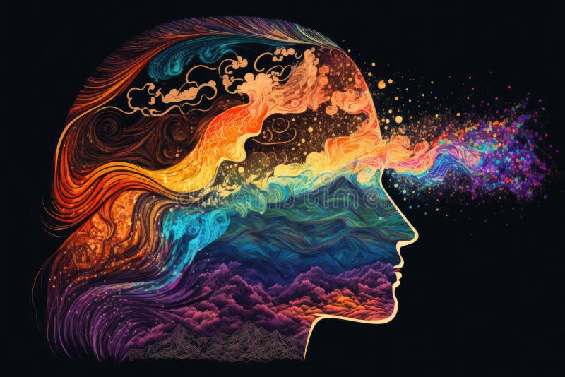 Profile of a Human Head with Waves of Colors. Generative AI Stock ...