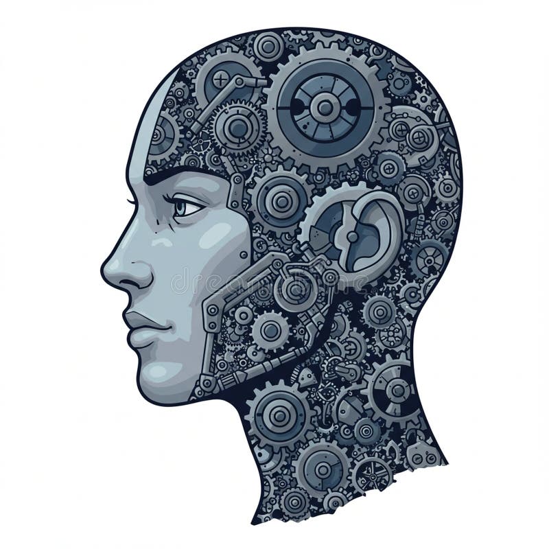 Profile Illustration of a Humanoid Head Composed of Intricately ...