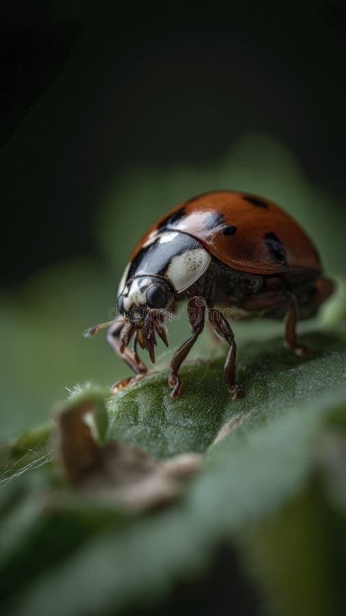 Side Profile of a Ladybug Exploring a Green Leaf Stock Illustration ...