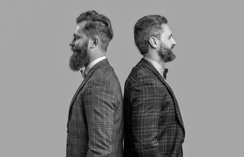 Profile Image of Men in Tux Suits. Men in Tux Isolated on Grey. Men in ...