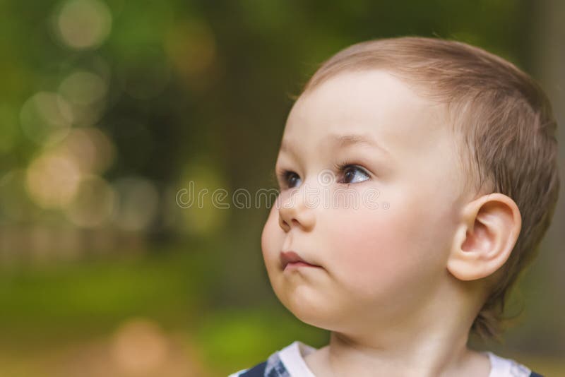 Profile of a Little Cute Boy Outside Stock Photo - Image of horizontal ...