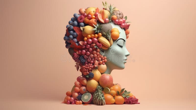 Profile Made Out of Fruits on Pastel Colored Background. Generative Ai ...