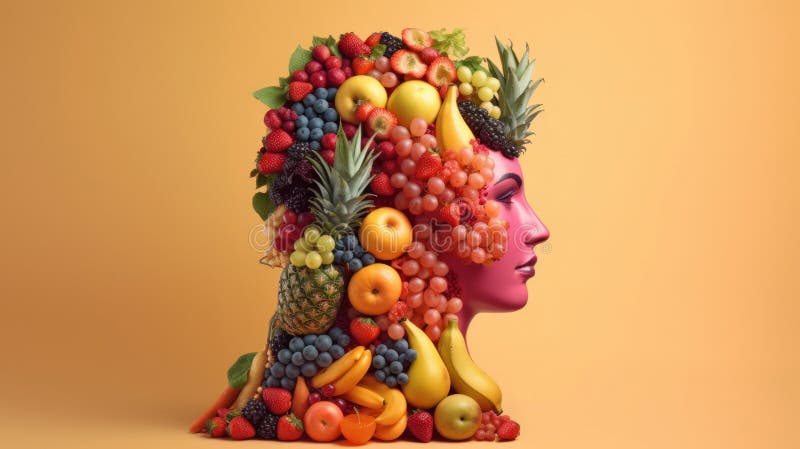 Profile Made Out of Fruits on Pastel Colored Background. Generative Ai ...