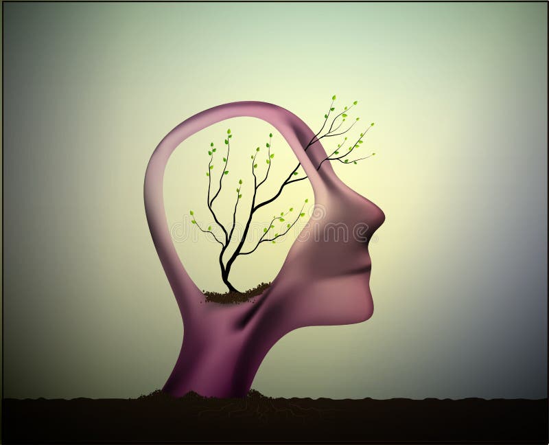Profile of the Man with Tree Growing Inside His Head, Think Positive ...