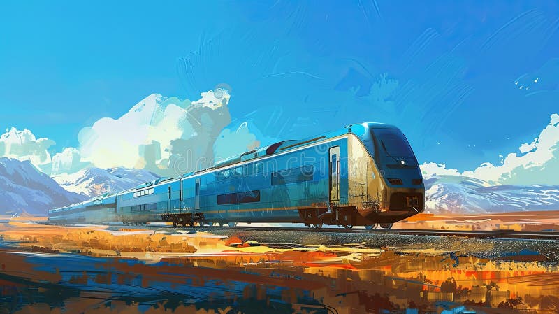 Profile of Modern Train in a Landscape Illustration Stock Illustration ...