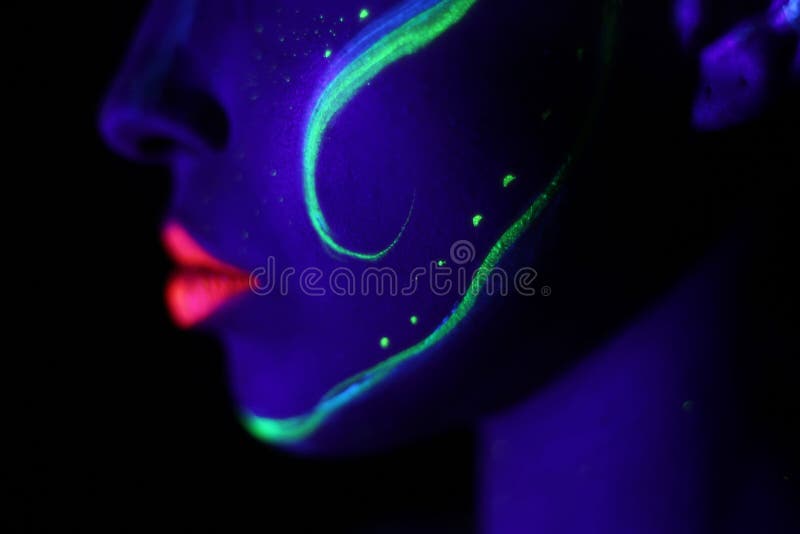 Profile Neon Makeup with Black Light Stock Photo - Image of luminous ...