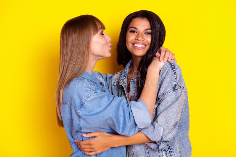 Profile Photo Of Two Adorable Girls Dark Skin Hugging Closed Eyes Kiss
