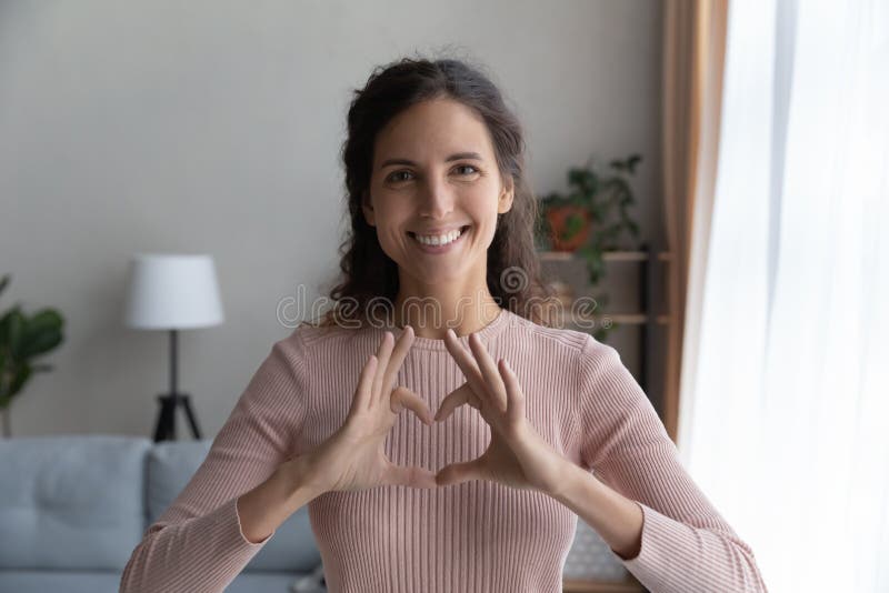 Profile Picture of Smiling Woman Show Heart Gesture with Hands Stock ... Profile Picture of Smiling Woman Show Heart Gesture with Hands Stock ...