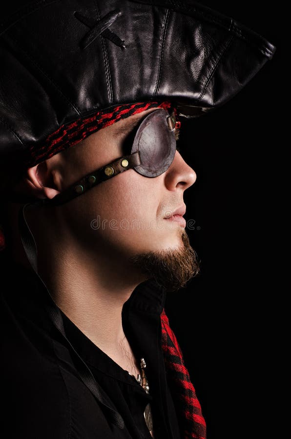 Profile Pirate in a Leather Blindfold Stock Photo - Image of costume ...