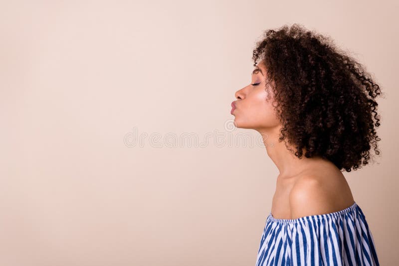 Profile Portrait Of Adorable Cute Lovely Girl Closed Eyes Kiss Lips