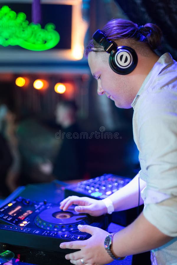 Profile Portrait DJ Turns the Records Stock Image - Image of funky ...
