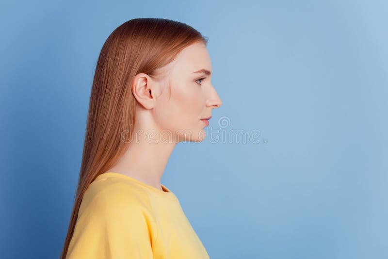Profile Portrait of Focused Successful Lady Calm Face Look Empty Space ...